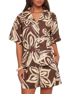 PETAL & PUP Pacifica Oversized Floral Camp Shirt - Chocolate Floral