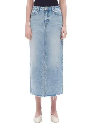 BAYEAS Raw Hem Denim Midi Skirt - Medium Blue