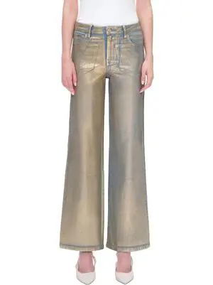 BAYEAS Metallic High-waist Wide-leg Jeans - Golden