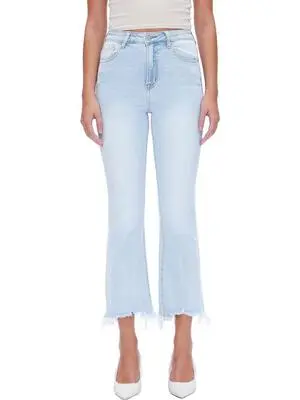 BAYEAS High-rise Flare Jeans With Frayed Hem - Light Blue