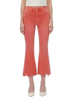 BAYEAS Fray Hem Crop Flare Jeans - Tangerine Tango