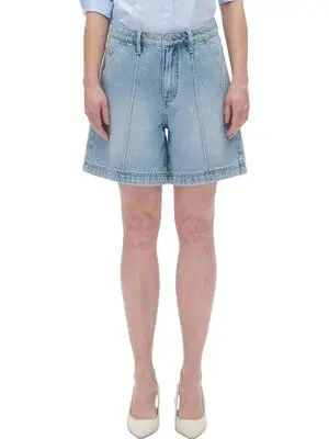 BAYEAS Seamed Mid-rise Denim Bermuda Shorts - Light Blue
