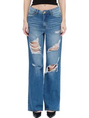 BAYEAS High-waist Ripped Wide Leg Jeans - Vivid Blue