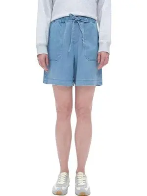 BAYEAS High-waisted Drawstring Denim Shorts - Light Blue