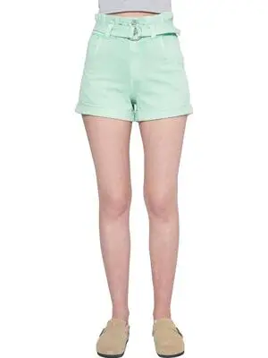 BAYEAS Belted High-Waist Denim Shorts Aqua