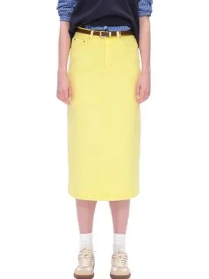 BAYEAS Slit Hem Denim Midi Skirt - Lemon