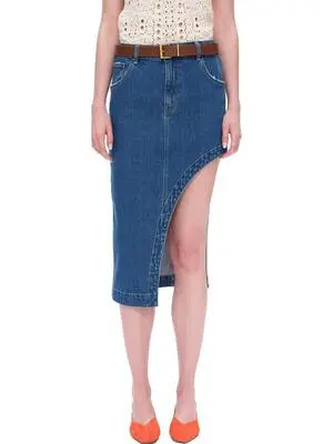 BAYEAS Slit Denim Midi Skirt - Medium Blue