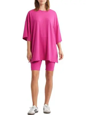 DRESSED IN LALA Malone Rib Oversized T-shirt & Shorts Set - Hot Pink