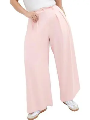 City Chic Wide Leg Pleated Front Pants - Heavenly Pink
