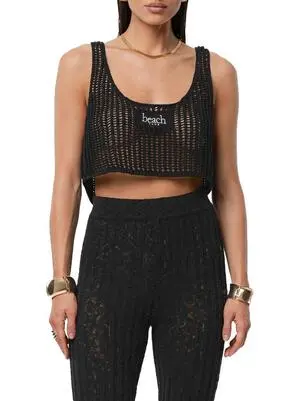 JLUXLABEL Island Nights Open Knit Crop Top - Black