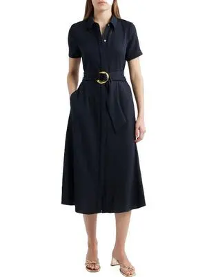 Julia Jordan Belted Midi Shirtdress - Navy