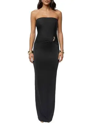 JLUXLABEL Celestial Drift Pleated Strapless Maxi Dress Black
