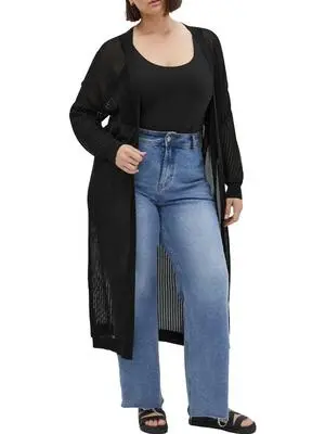 City Chic Gigi Sheer Longline Cardigan - Black