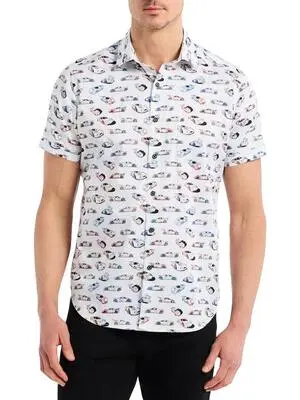Robert Graham Neon Wheels Short Sleeve Cotton Button-up Shirt - White Multi
