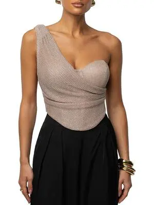 JLUXLABEL Luna Metallic One-Shoulder Corset Top