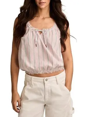 Lucky Brand Ruffle Tie-neck Cotton Top - Pink Stripe