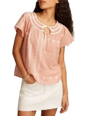 Lucky Brand Embroidered Cotton Peasant Top - Blush