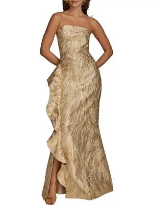 Donna Karan New York Metallic Ruffle Detail Gown - Champagne