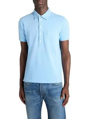 TOM FORD Lyocell & Cotton Piqué Polo - Iris Blue