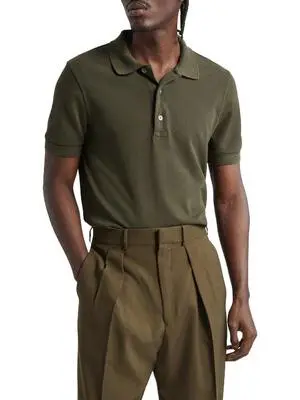 TOM FORD Lyocell & Cotton Piqué Polo - Military Green