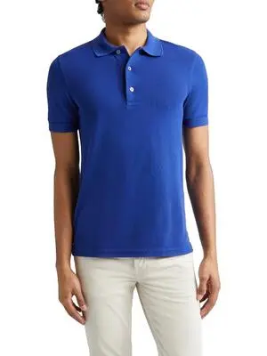 TOM FORD Lyocell & Cotton Piqué Polo - Royal Blue