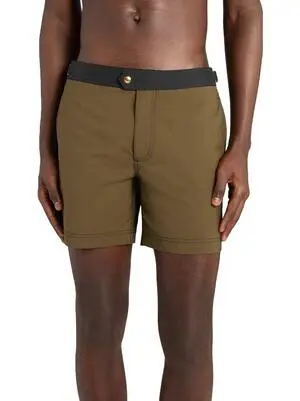 TOM FORD Poplin Swim Trunks - Military Green/black
