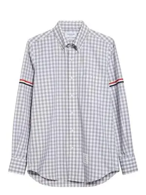 Thom Browne Armband Stripe Cotton Button Down Shirt - Medium Grey