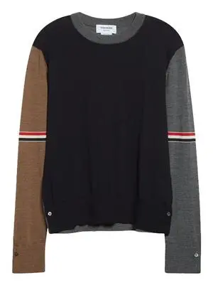 Thom Browne Relaxed Colorblock Virgin Wool Crewneck Sweater - Navy/grey/brown