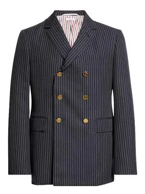 Thom Browne Fit Pinstripe Double-breasted Wool Sport Coat - Navy