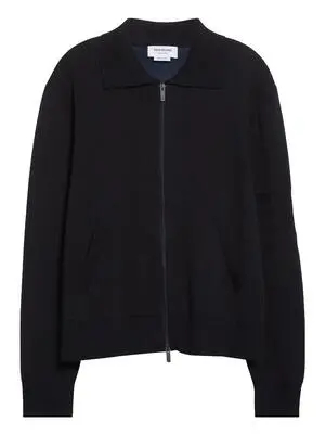 Thom Browne Double Face Zip Wool Blend Cardigan - Navy
