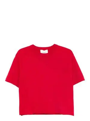 LISA YANG Short-Sleeve Cashmere Top Red