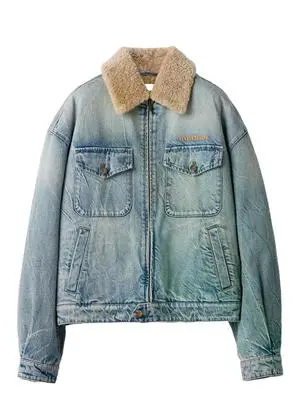 Miu Miu Denim Jacket With Shearling Collar - Blue