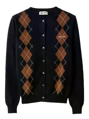 Miu Miu Argyle Intarsia-knit Cardigan - Blue