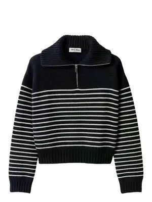 MIU MIU Ribbed Collar Striped Sweater