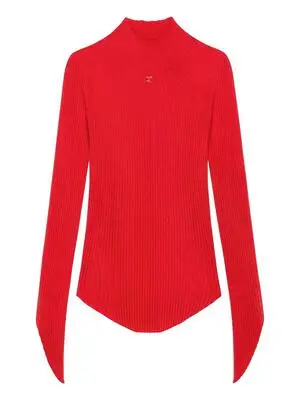 COURREGES High-neck Ribbed-knit Jumper - Red