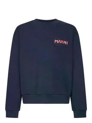 Marni Embroidered-logo Crew-neck Sweater - Blue