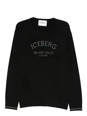 Iceberg Logo-embroidered Wool Sweater - Black