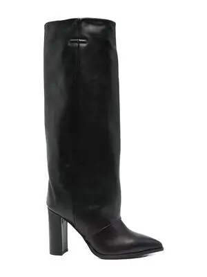 GISEL MOIRE 100mm Leather Knee-high Boots - Black