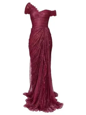 IRIS SERBAN Eleria Draped Lace Gown - Red