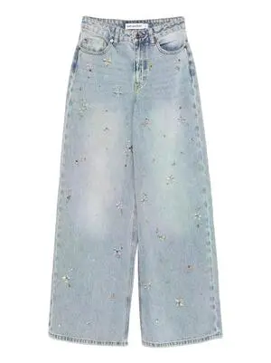 SELF-PORTRAIT Crystal-embellished Wide-leg Jeans - Blue