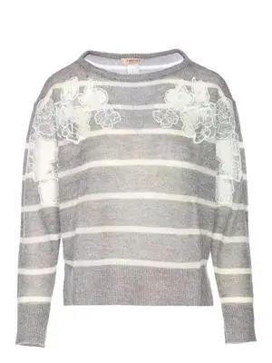 TWINSET Striped Sweater With Lace Embroidery - Grey