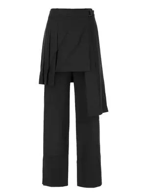 JUUN.J Pleated Overlay Straight Trousers - Black