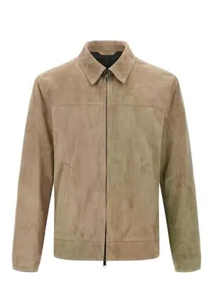 Brioni Shirt Collar Suede Leather Jacket - Neutrals