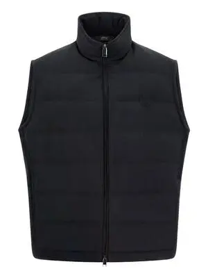 Brioni Quilted Gilet With Logo Patch - Blue