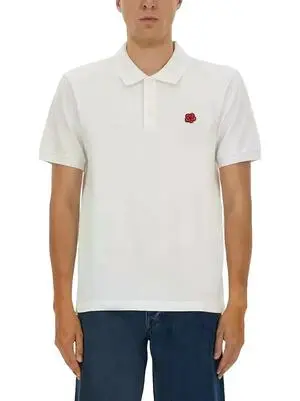 Kenzo Boke Flower Embroidered Polo Shirt White