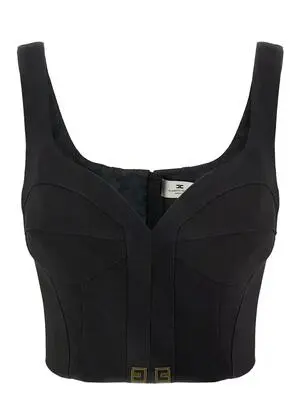 Elisabetta Franchi Sweetheart-neckline Zip-front Top - Black