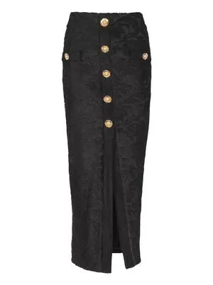 Balmain Button-embellished Damask Skirt - Black