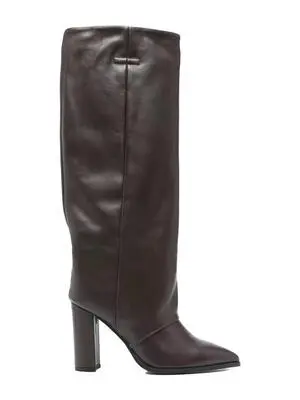 GISEL MOIRE 95mm Calf Leather Knee-high Boots - Brown