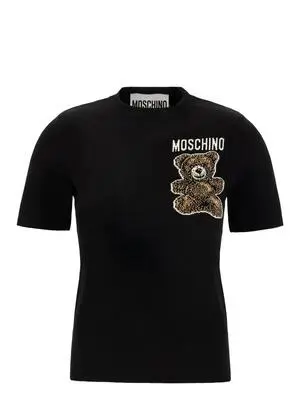 Moschino Teddy-embroidered T-shirt - Black