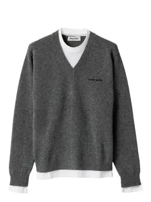 Miu Miu Layered Effect V-neck Sweater - Grey